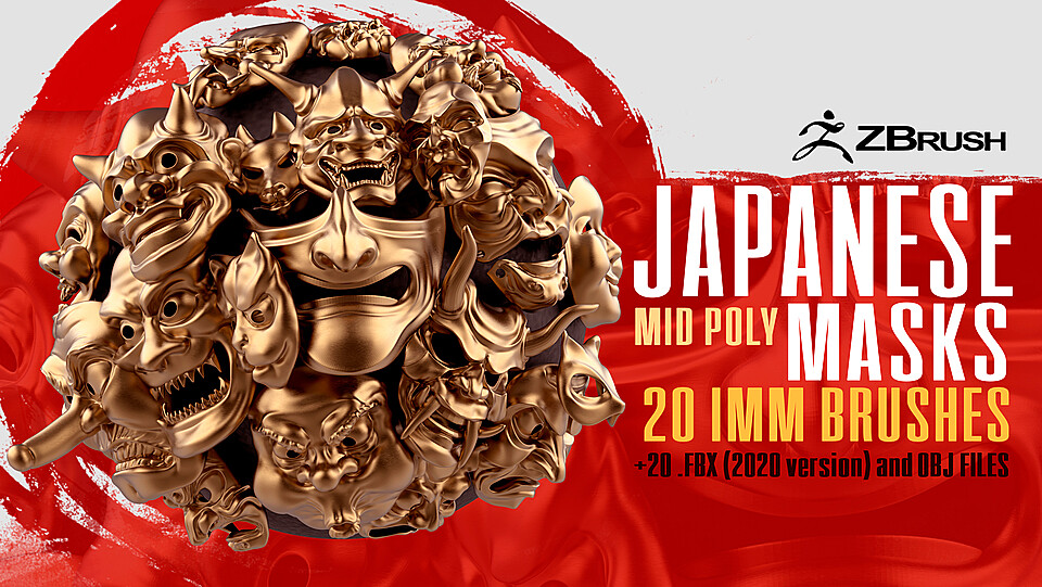 20 Mid-poly japanese traditional theatrical masks