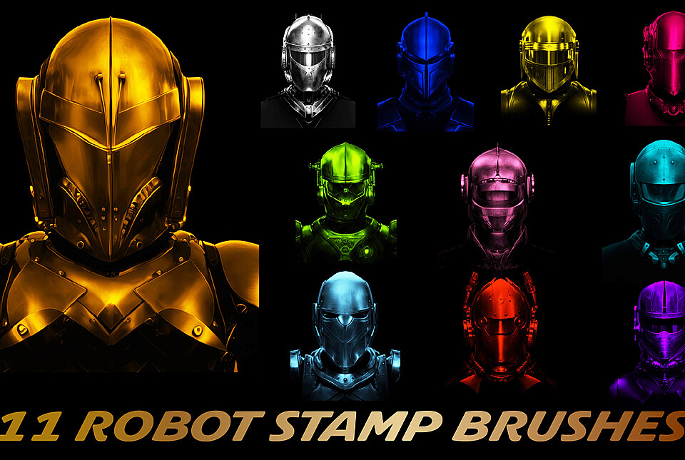 11 Robot Stamp Brushes for Procreate
