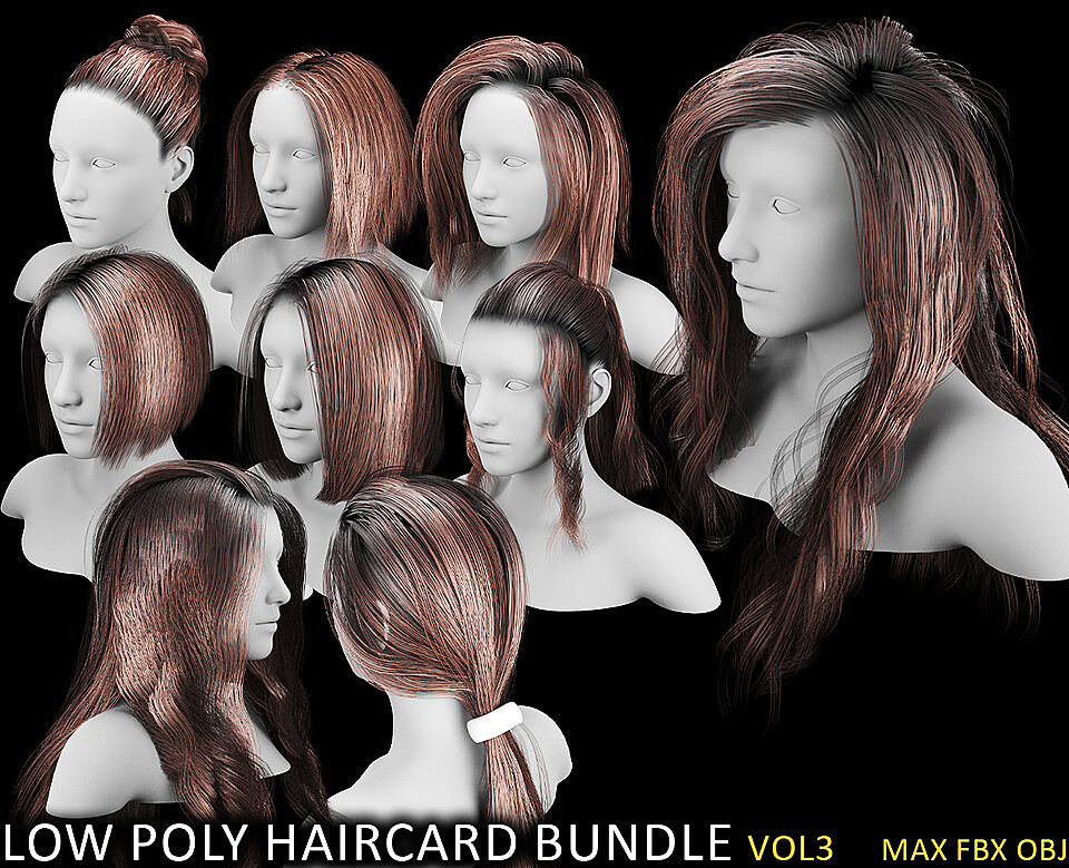 Low Poly game ready haircard bundle vol3