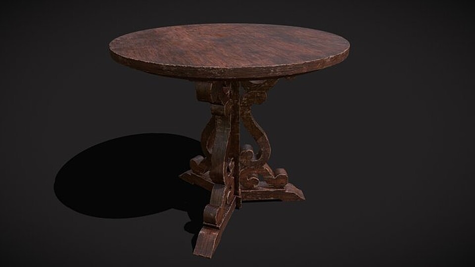 Medieval Mahogany Antique Three Legged Round Table
