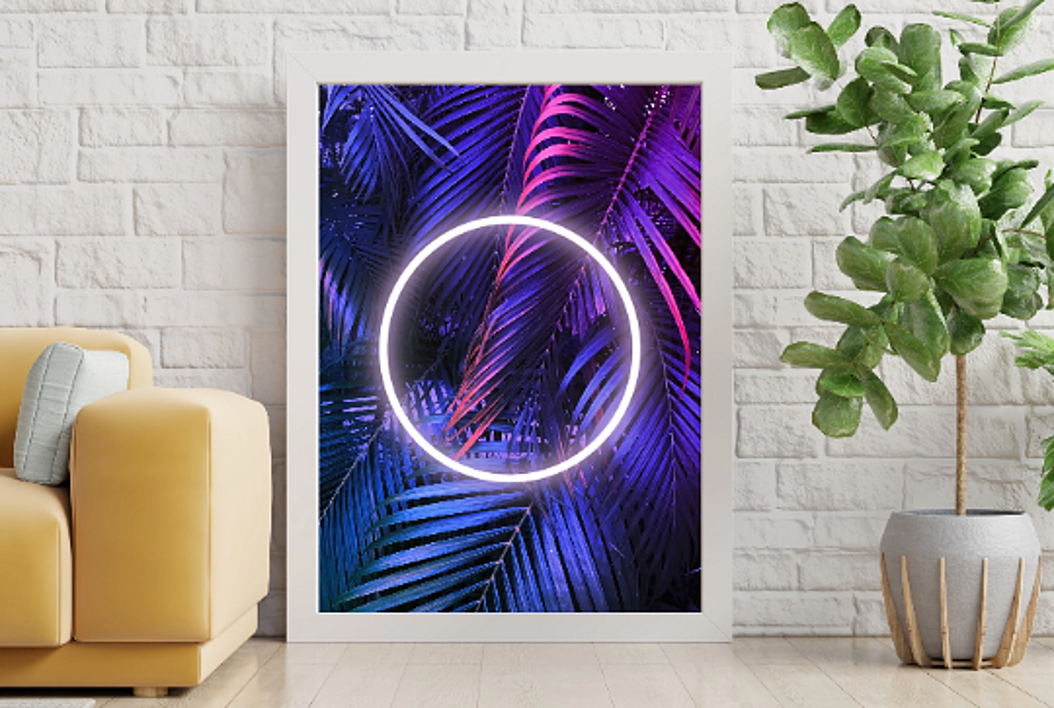 Neon Printable Wall Art, Elegant Flower Painting