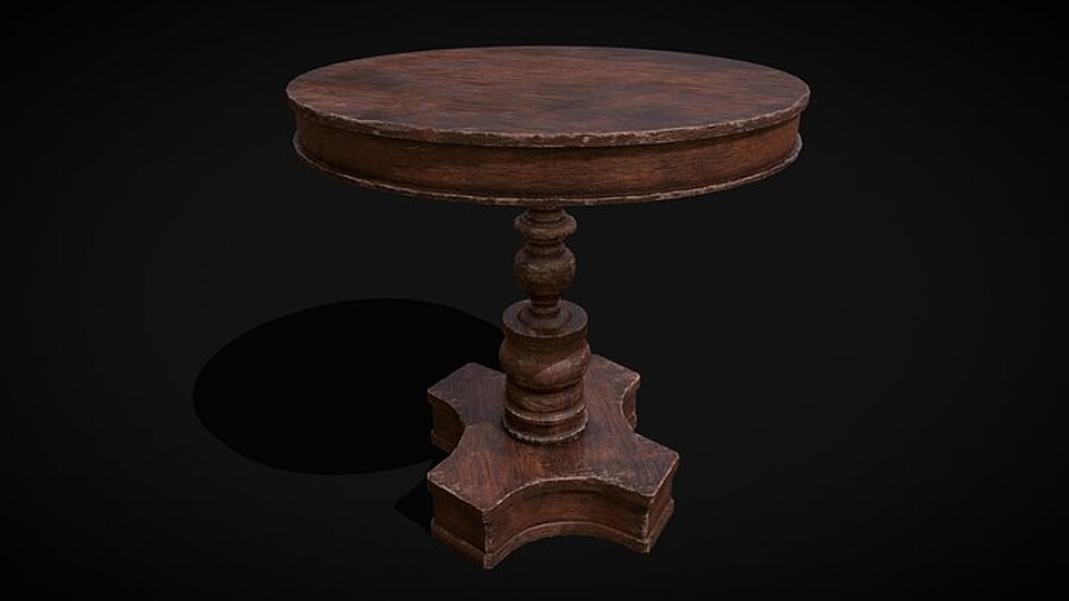 Mahogany Medieval Antique Pedestal Round Table