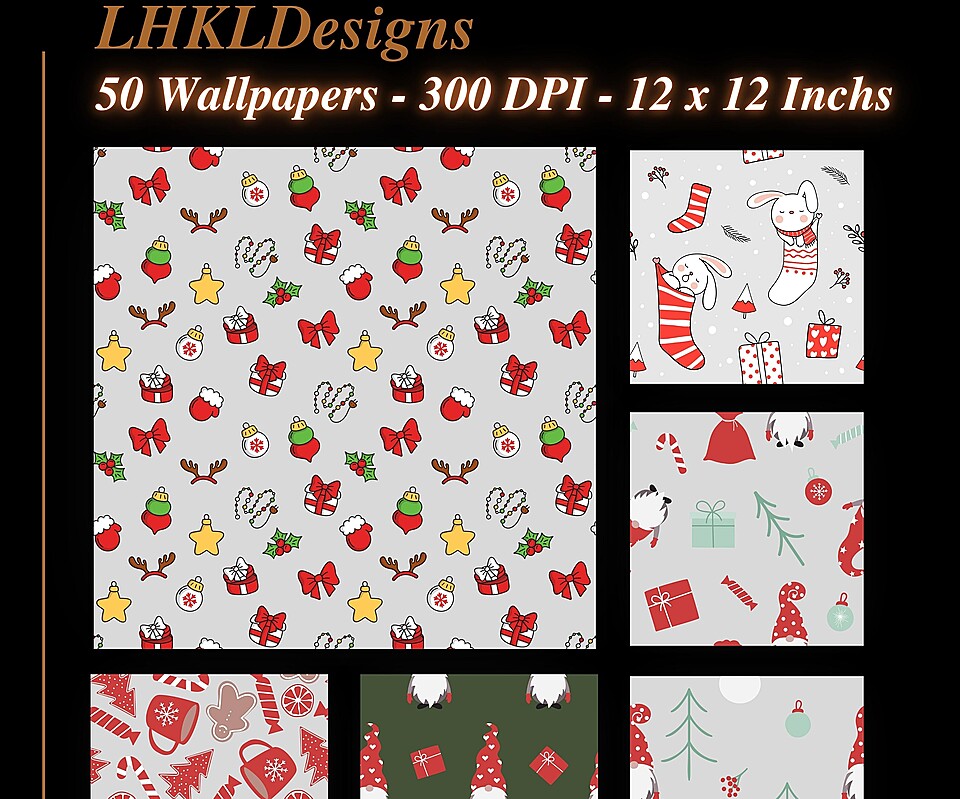 Christmas Printable Pages, Seamless Digital Papers