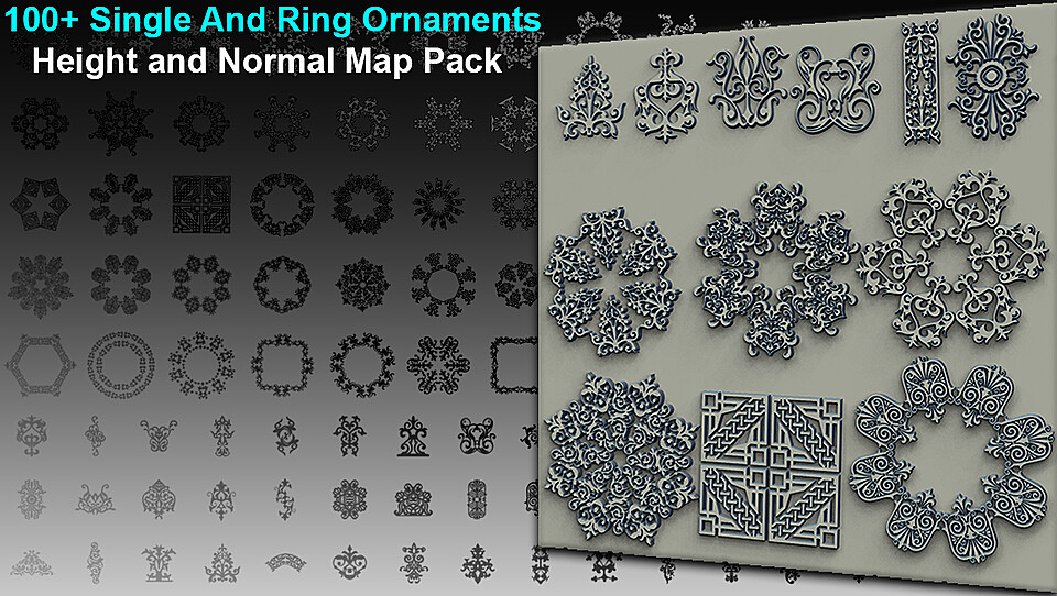100+ Single and Ring Ornament Height Map Pack