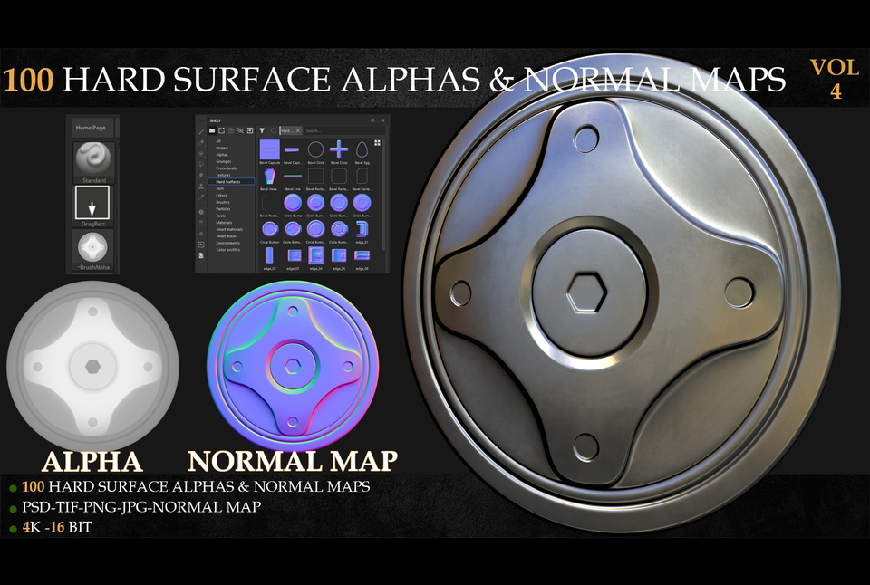 100 HARD SURFACE ALPHAS & NORMAL MAPS-vol 4