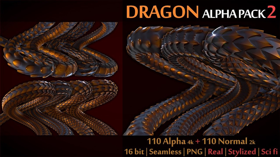 Dragon AlphaPack2 | 110 Alpha and Normal for Brush