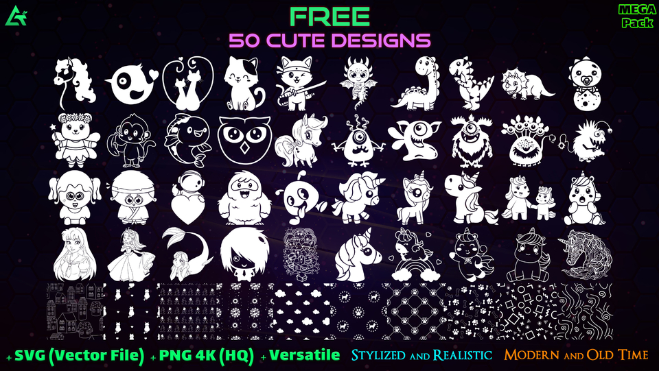 50 Free Hand Painted Alpha Cute Designs - Vol 23