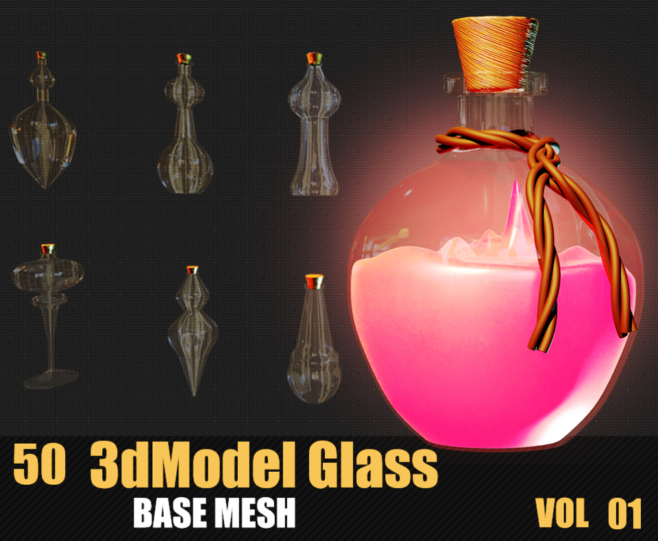 50 3D Glass Models Base Mesh In Maya