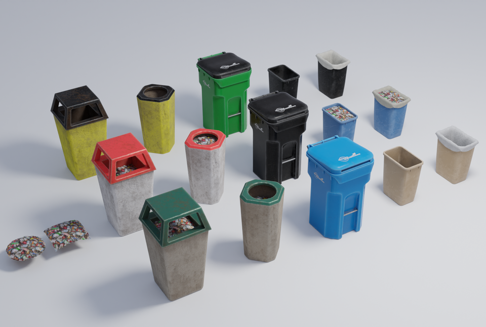 Trash Cans 4K and 2K Low-poly
