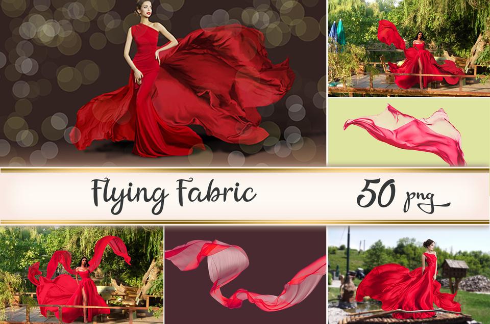 50 Red FLYING FABRIC Photoshop Overlays