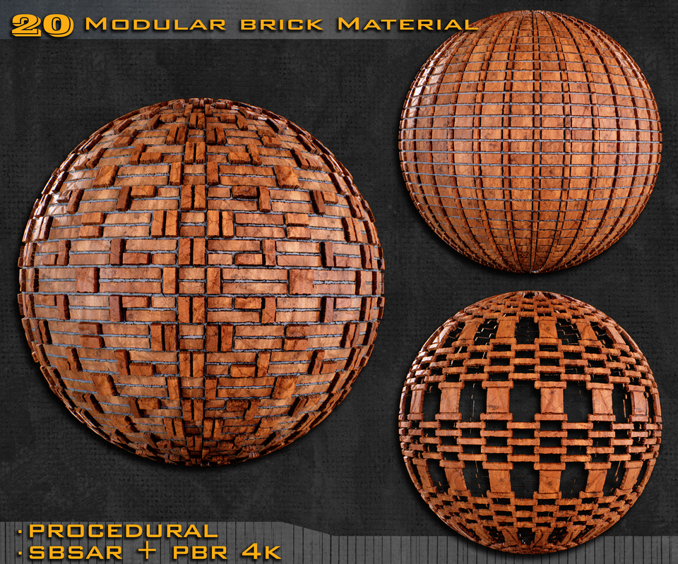 20 Modular brick Material Sbsar + 4k texture maps