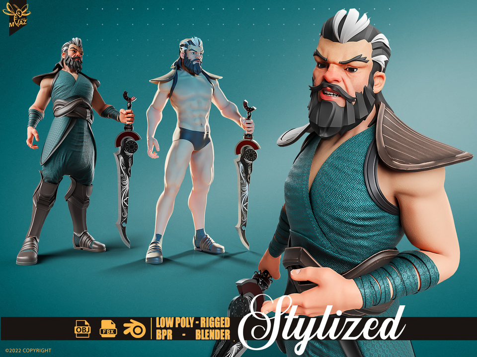 Stylized Male Character Warrior-Rigged Low-poly