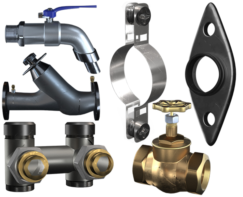 collection of types valves and fittings