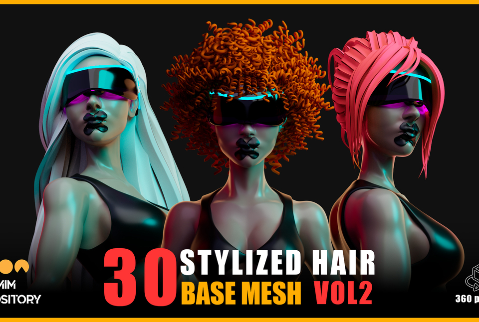 30 Stylized Hair Base Mesh - VOL 02