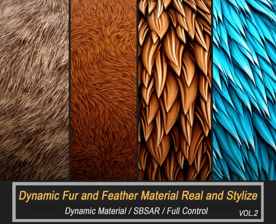 Dynamic Fur and Feather Material (SBSAR) Vol.2