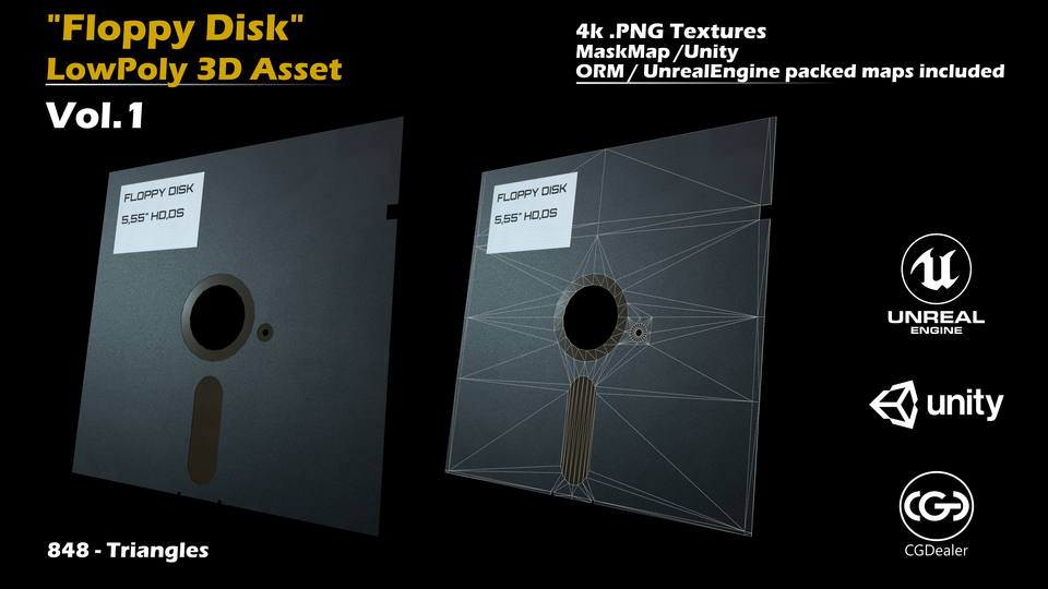 Free! -Floppy Disk - 3D Game Asset - PBR