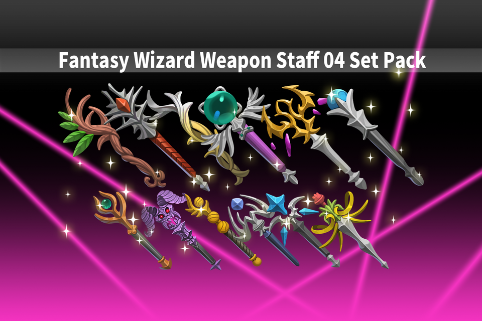 Fantasy Wizard Weapon Staff 04 Set Pack