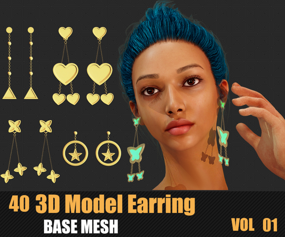 40 3D Earring Models In Maya