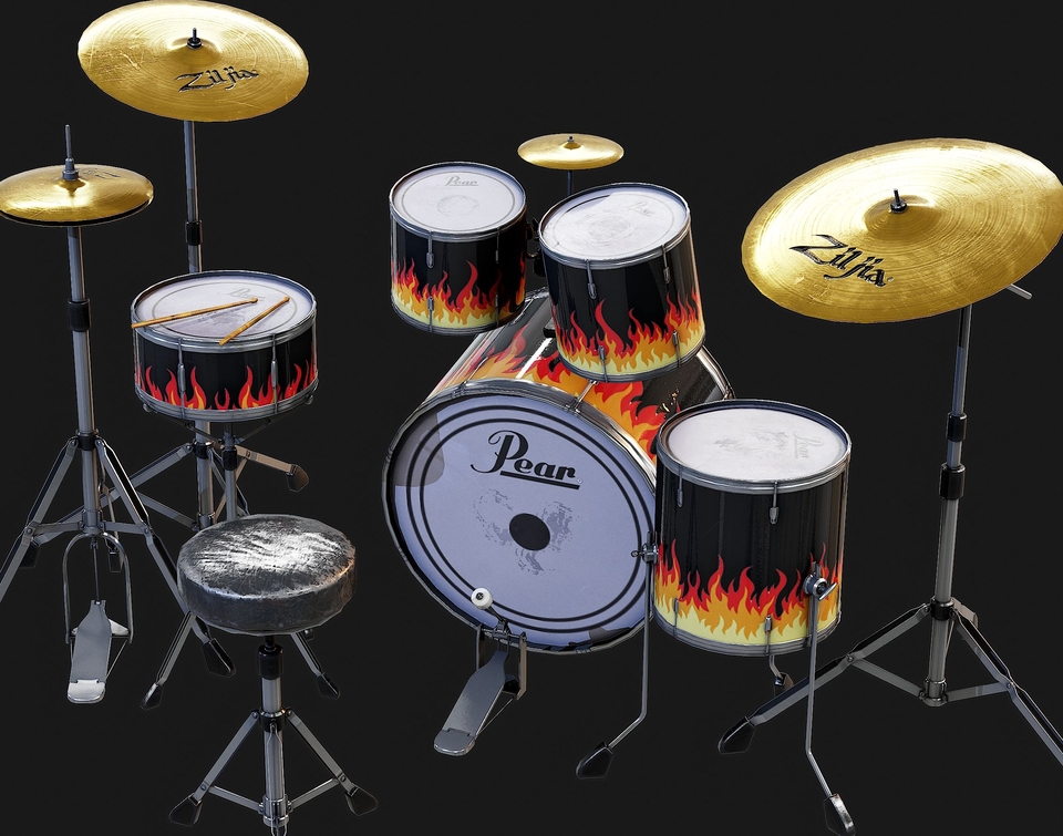 DrumKit - Game ready props Low-poly 3D model