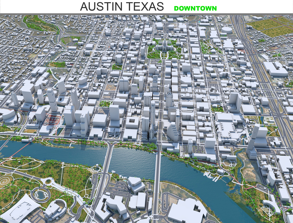 Austin Downtown city Texas 3d model 10km