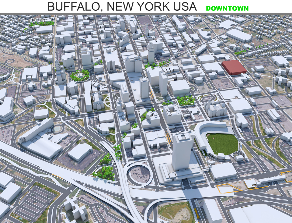 Buffalo Downtown city New York USA 3d model 6km