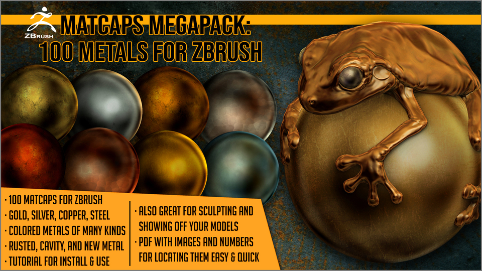 Matcaps Megapack 100 Metals For ZBrush