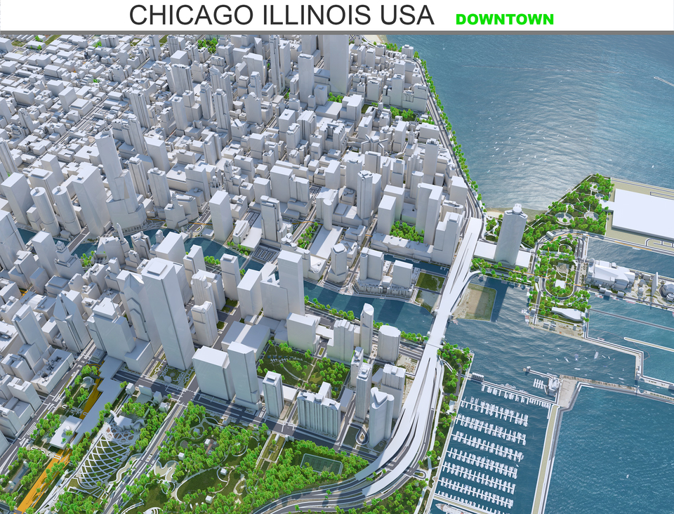 Chicago Downtown City Illinois 3d model 8km