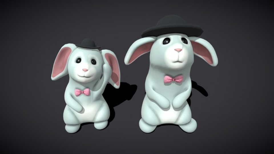 Two Bunnies with Hats