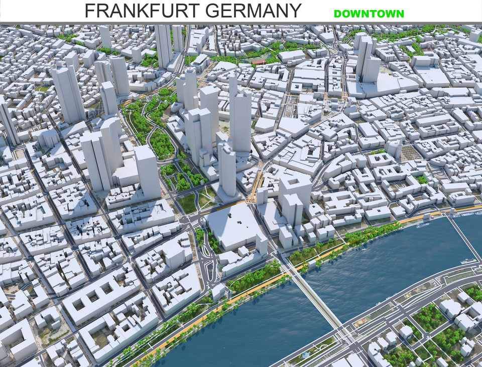 Frankfurt Downtown City Germany 3D Model 8km