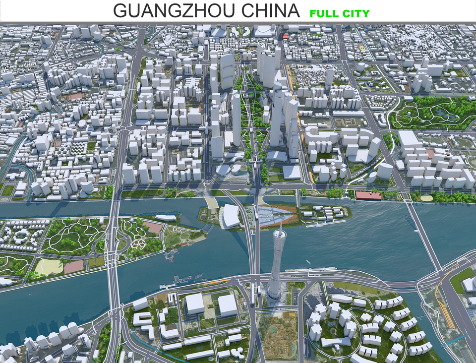 Guangzhou city China 3d model 90 km