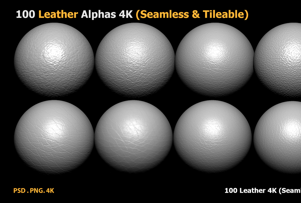 100 Leather Alphas 4K (Seamless & Tileable)
