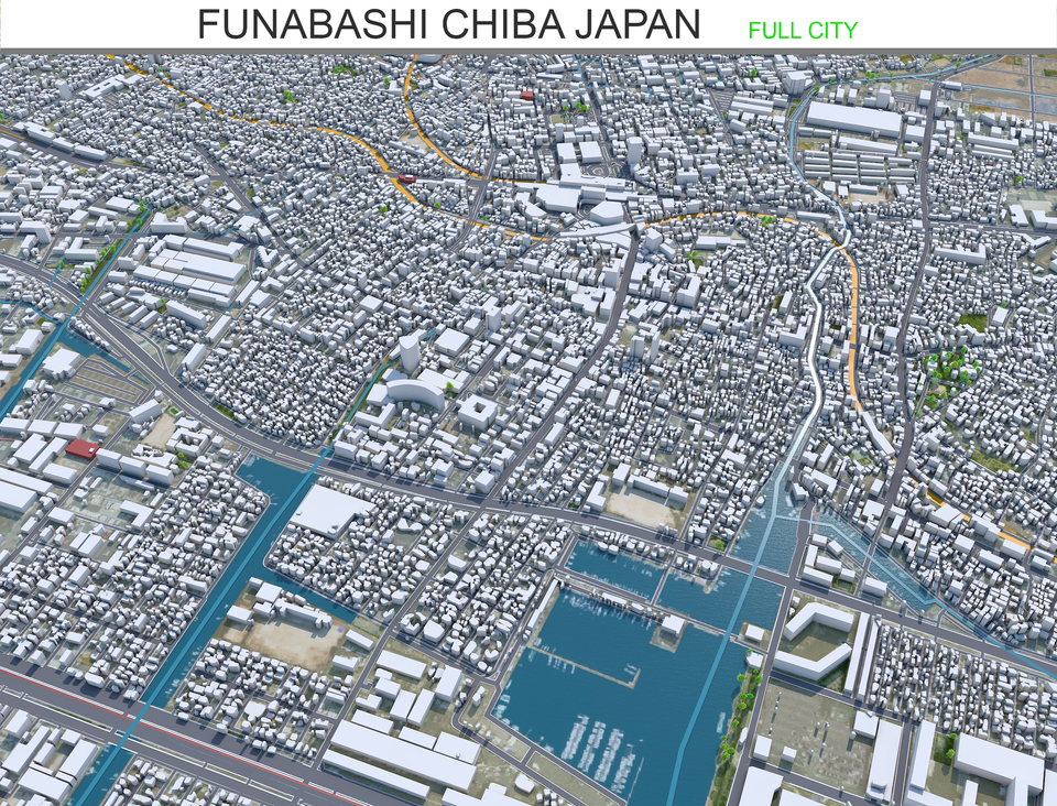 Funabashi City Chiba Japan 3d model 30km