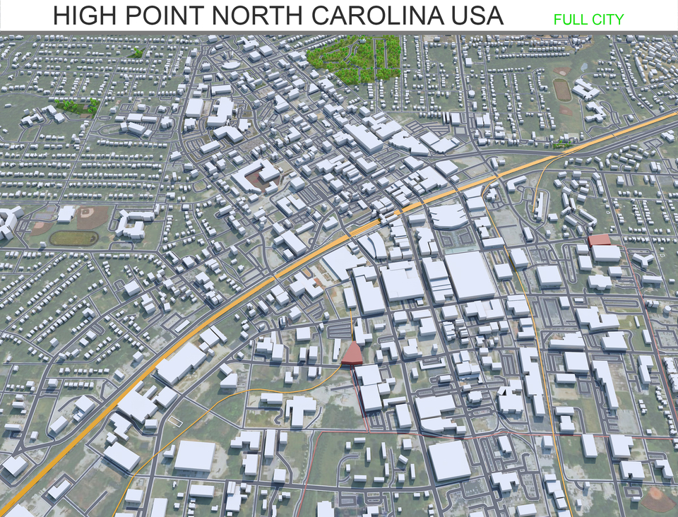 High Point city North Carolina USA 3d model 50km