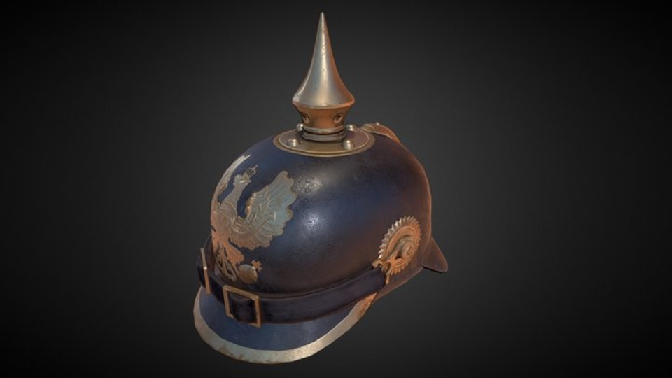 WWI Prussian Pickelhaube Spiked Helmet - Low Poly