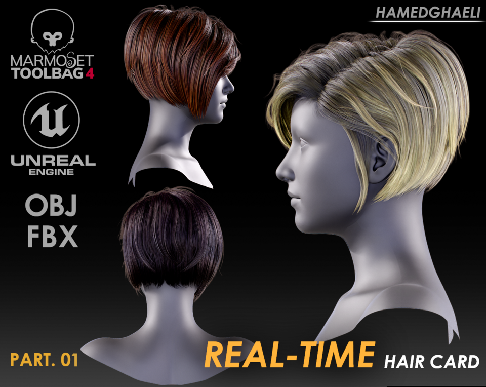 Real Time Hair Card Female Hairstyle part 01