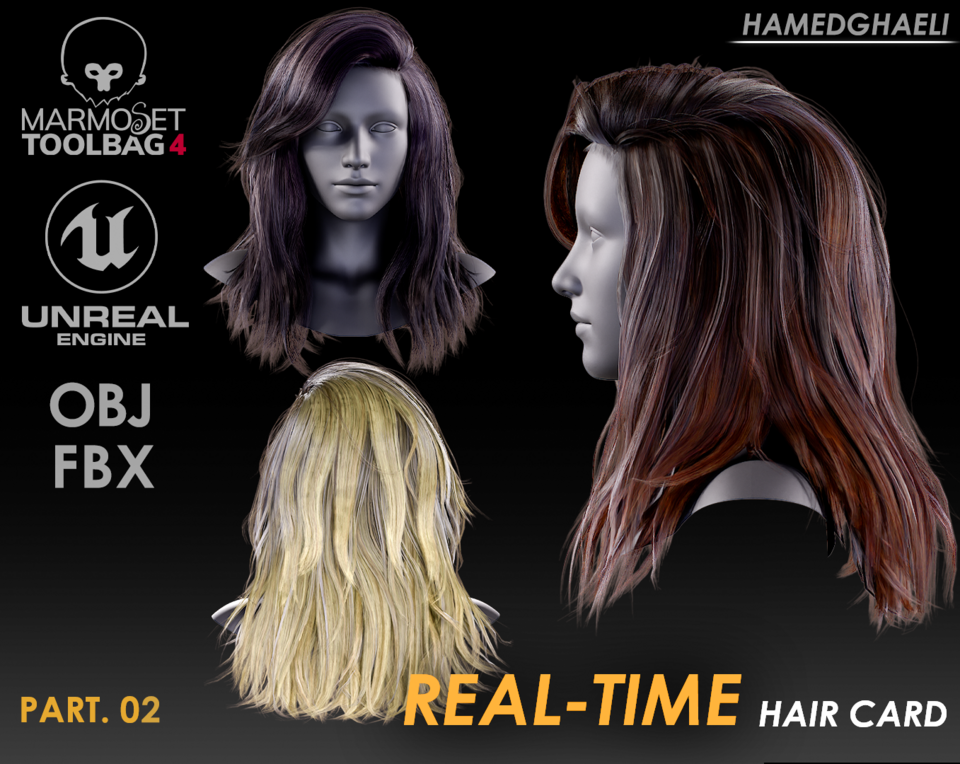 Real Time Hair Card Female Hairstyle part 02