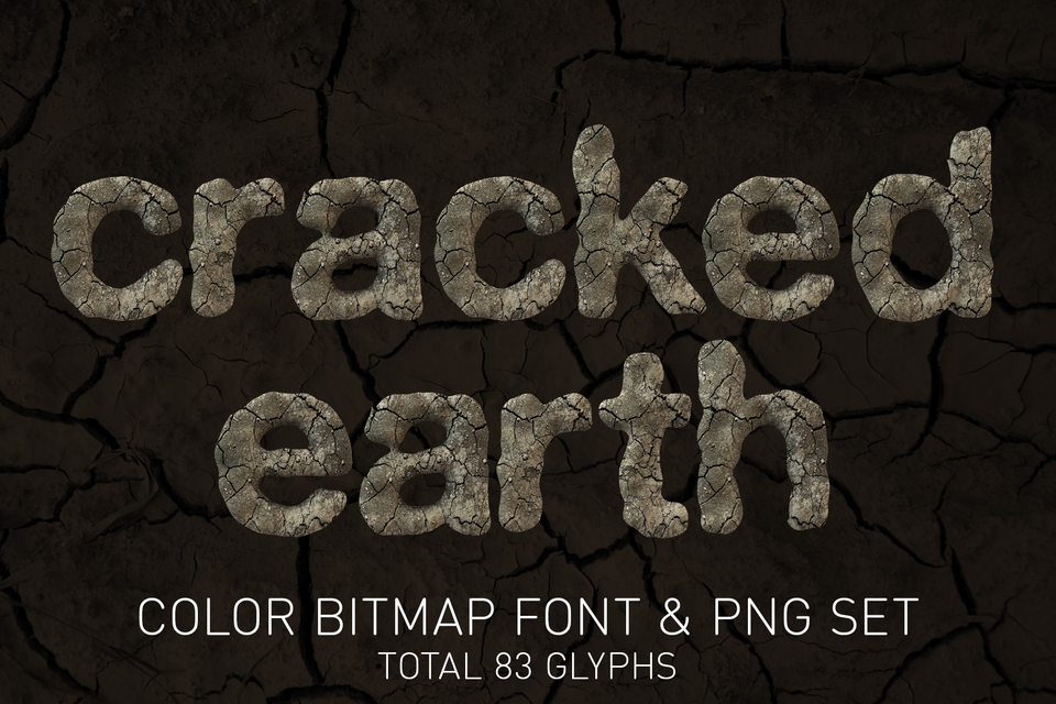 Cracked Earth Color Bitmap Font & PNGs