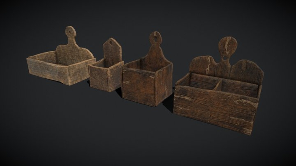 Four Rustic Medieval Crates