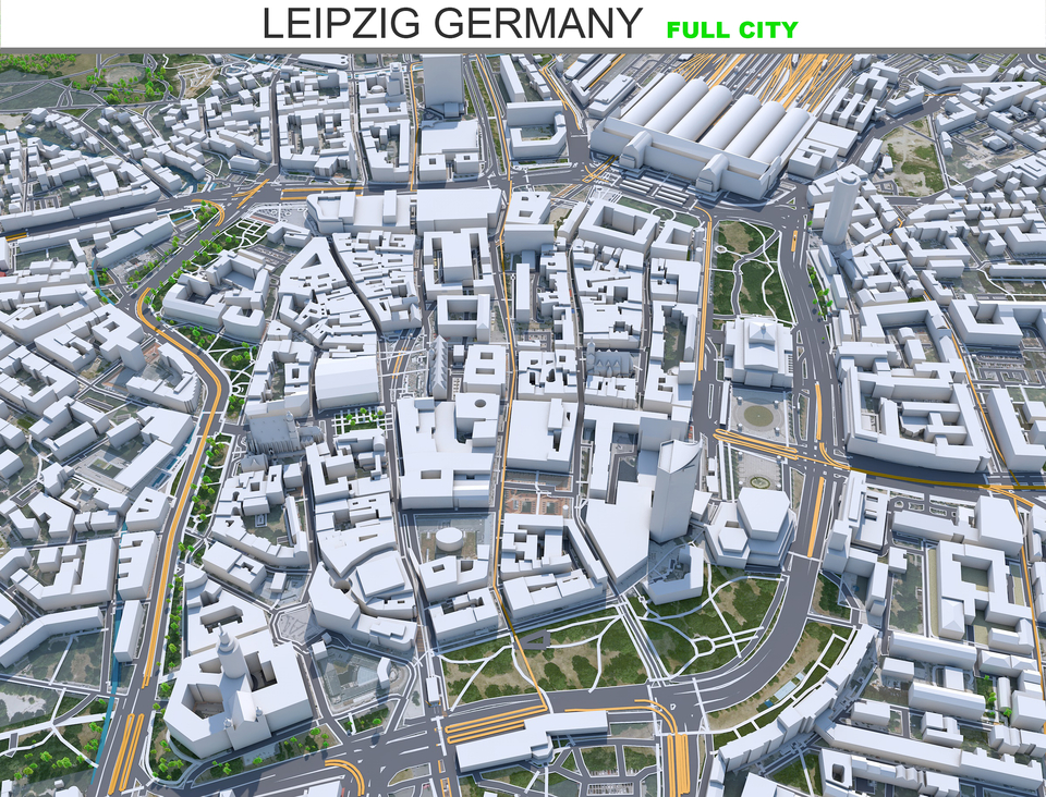 Leipzig city Germany 3d model 50km