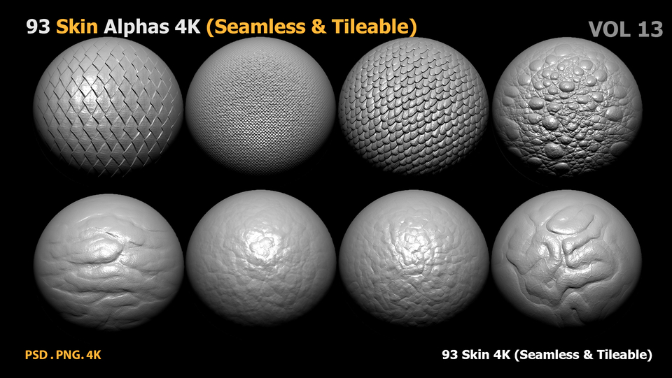 93 Skin Alphas (Seamless & Tileable)