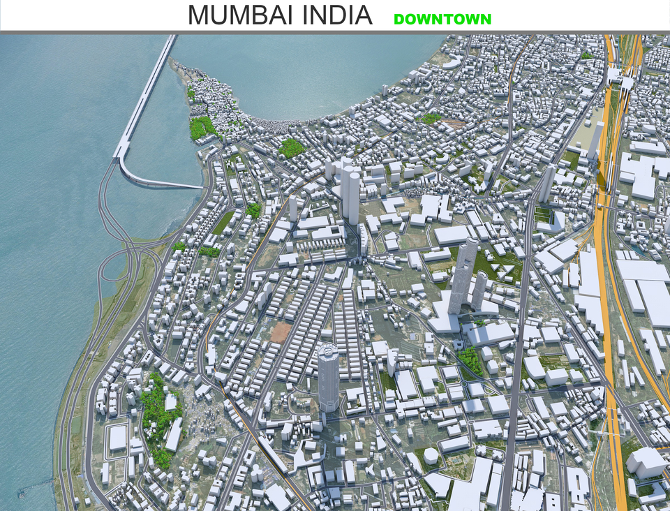 Mumbai Downtown City india 3D Model 8km