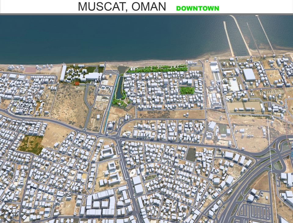 Muscat Downtown city Oman 3d model 6km