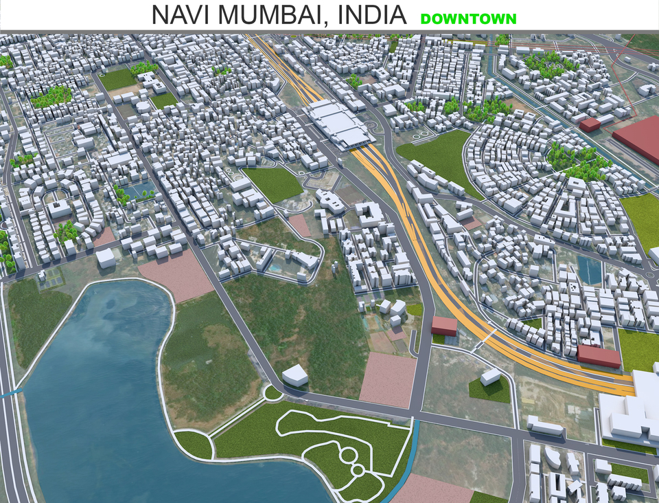 Navi Mumbai Downtown city India 3d model 10km