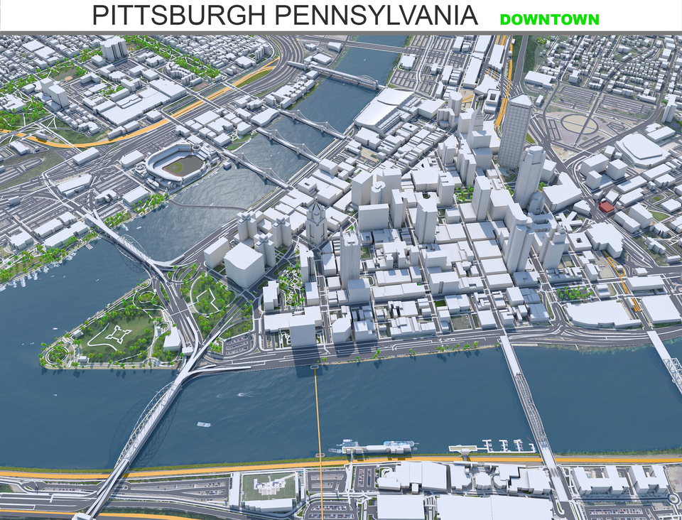 Pittsburgh Downtown City Pennsylvania 3D Model 8km