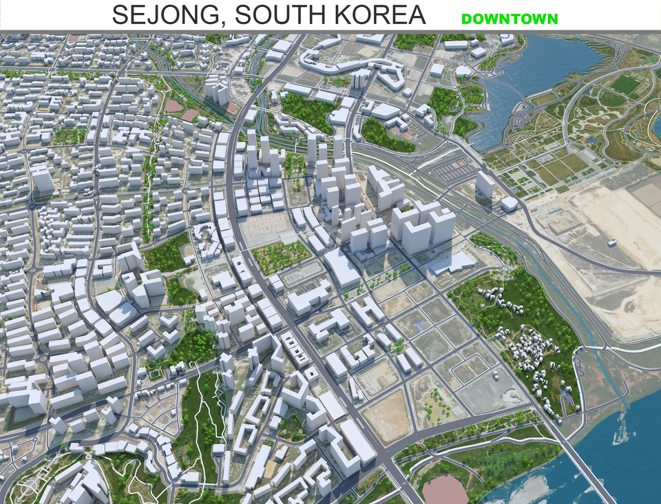 Sejong downtown city Korea 3d model 8km