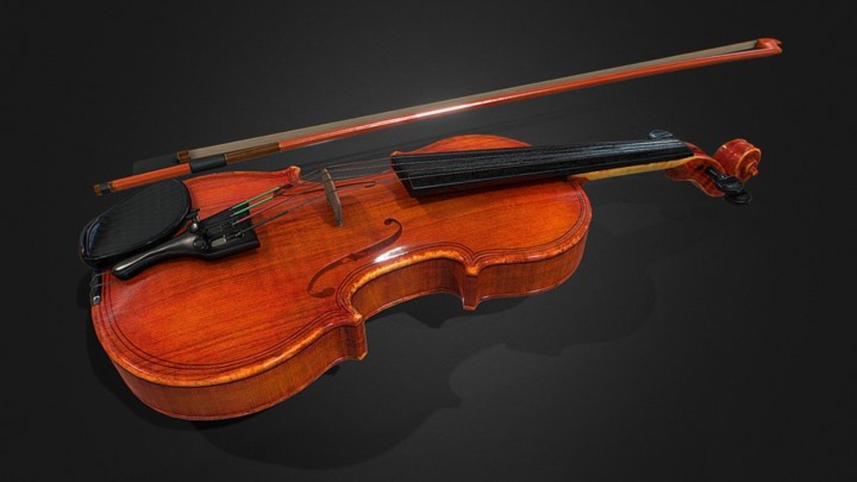 Violin and Bow - Low Poly