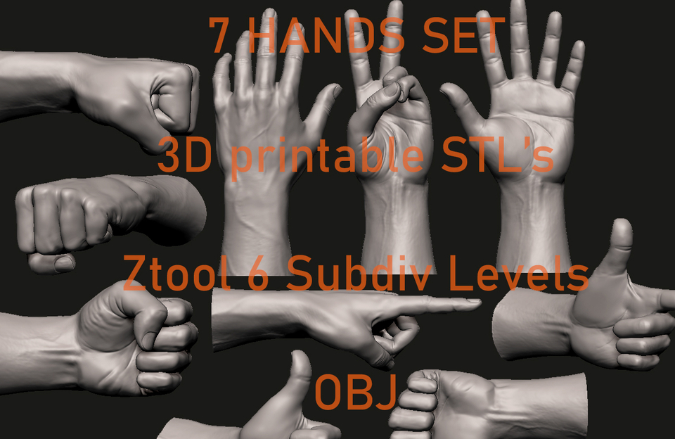 Hand 7 poses 3D Printable 3D model