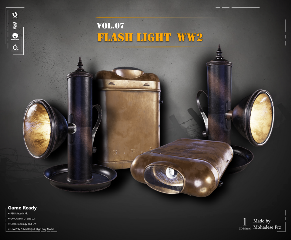 Military Flashlight ww2 - VOL07 (Game Ready)