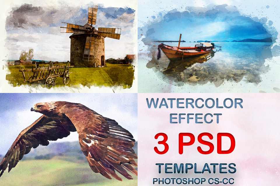 Watercolor Painting Effect, Photoshop PSD Template