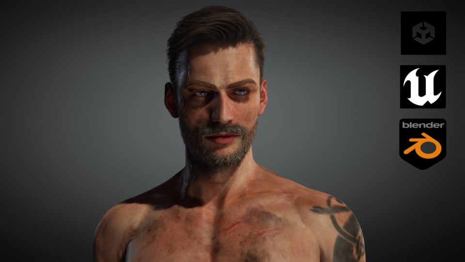 Realistic 3D Model of a Man with Minor Injuries